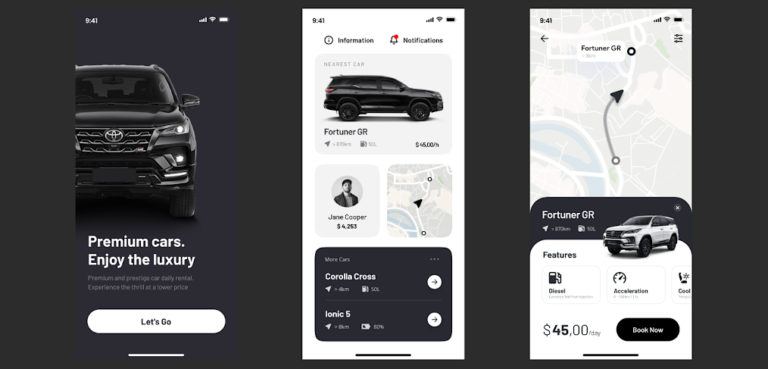 Car rental Figma mobile app template - UX Crush